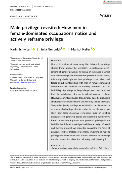 (PDF) Male privilege revisited: How men in female-dominated occupations ...