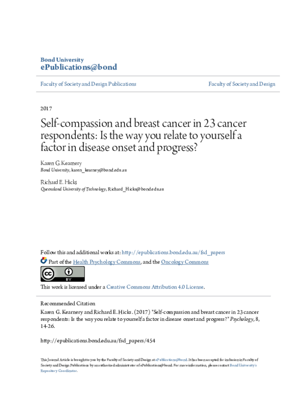 (PDF) Self-Compassion and Breast Cancer in 23 Cancer Respondents: Is ...