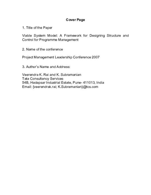 (PDF) Viable System Model: A Framework for Designing Structure and ...