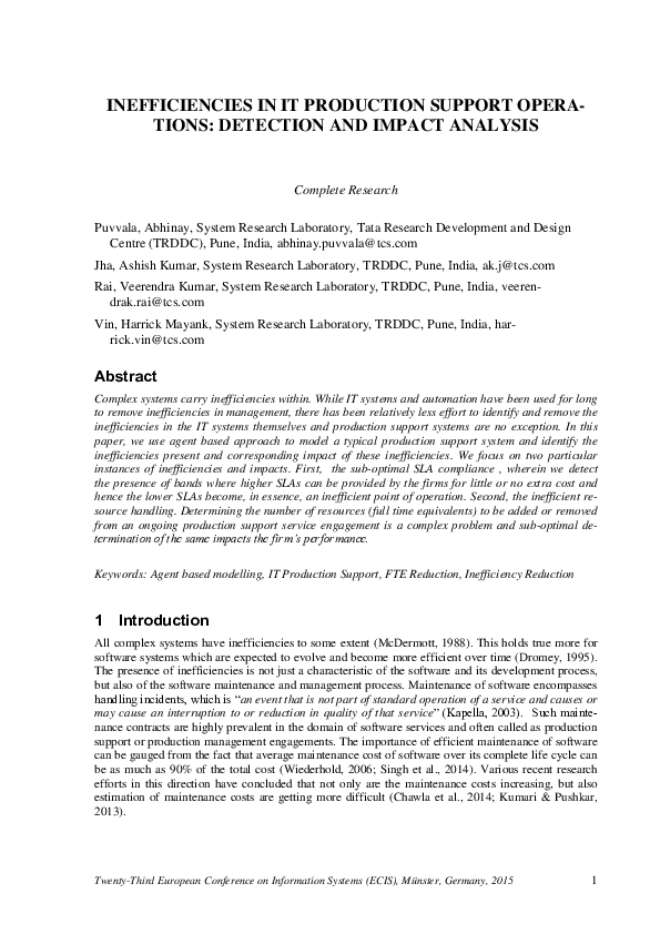 (PDF) Inefficiencies in It Production Support Operations: Detection and ...