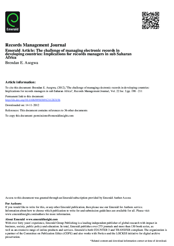 (PDF) Emerald Article: The challenge of managing electronic records in ...