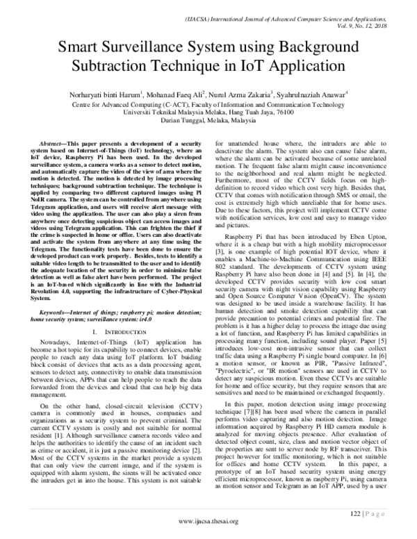(PDF) Smart Surveillance System using Background Subtraction Technique ...