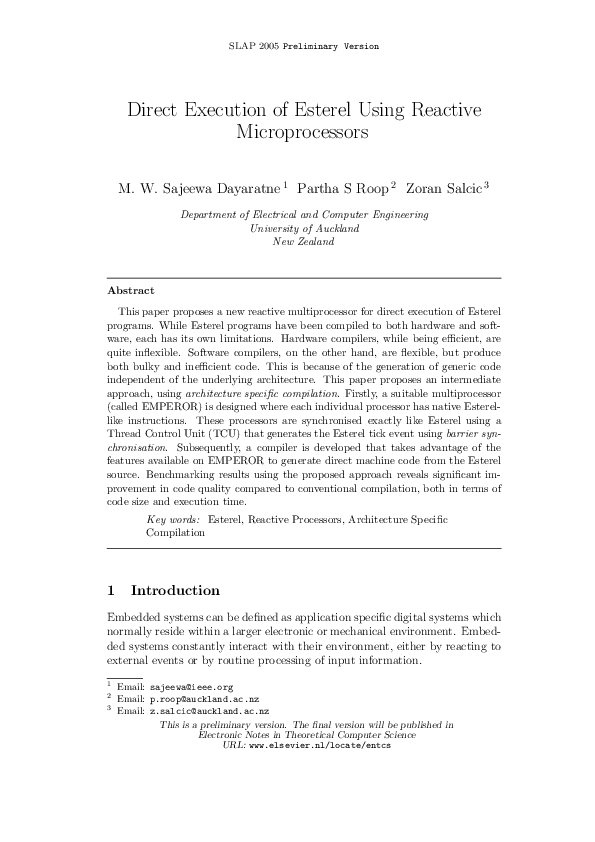 (PDF) Direct Execution of Esterel Using Reactive Microprocessors