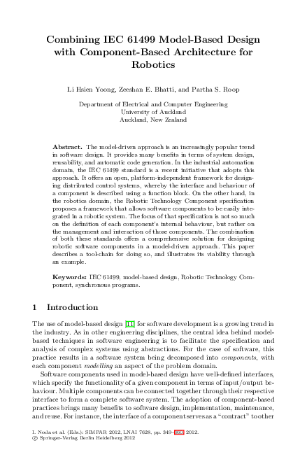 (PDF) Combining IEC 61499 Model-Based Design with Component-Based Architecture for Robotics