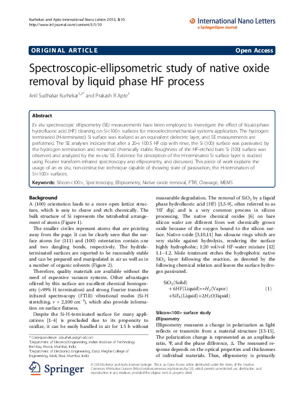 (PDF) Spectroscopic-ellipsometric study of native oxide removal by ...