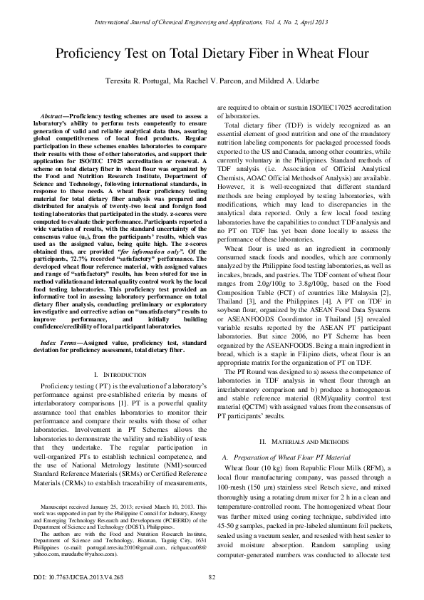 (PDF) Proficiency Test on Total Dietary Fiber in Wheat Flour