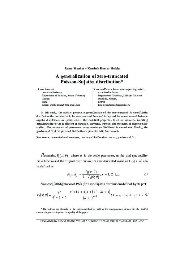 (PDF) A generalization of zero-truncated Poisson-Sujatha distribution