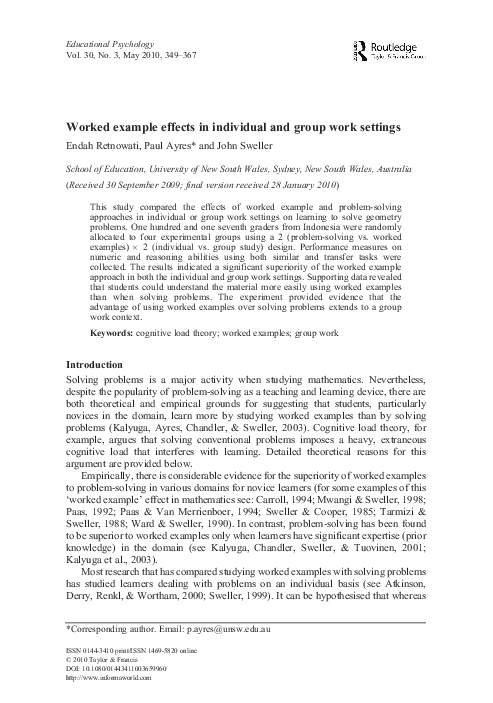 (PDF) Worked example effects in individual and group work settings
