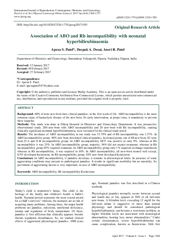 (PDF) Association of ABO and Rh incompatibility with neonatal ...