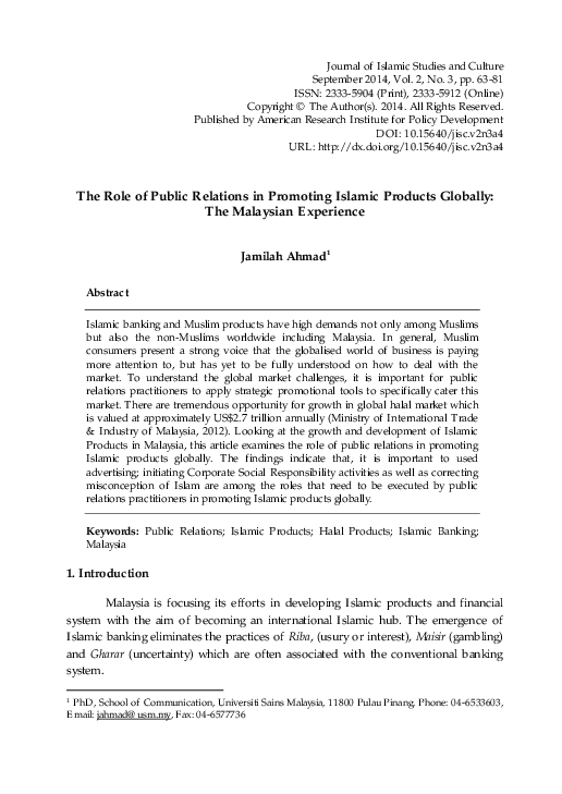 (PDF) The Role of Public Relations in Promoting Islamic Products ...