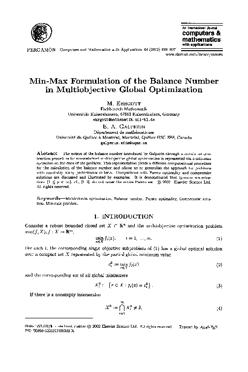 (PDF) Min-max formulation of the balance number in multiobjective global optimization