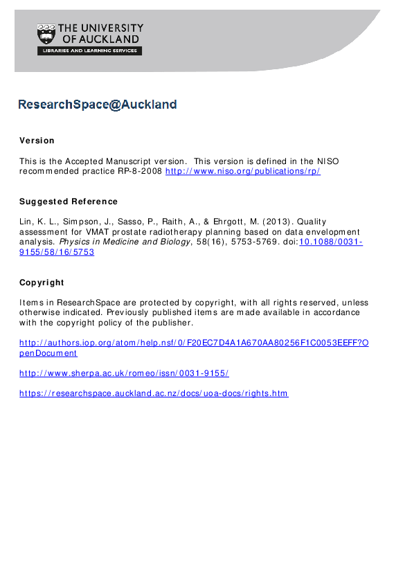 (PDF) Quality assessment for VMAT prostate radiotherapy planning based ...