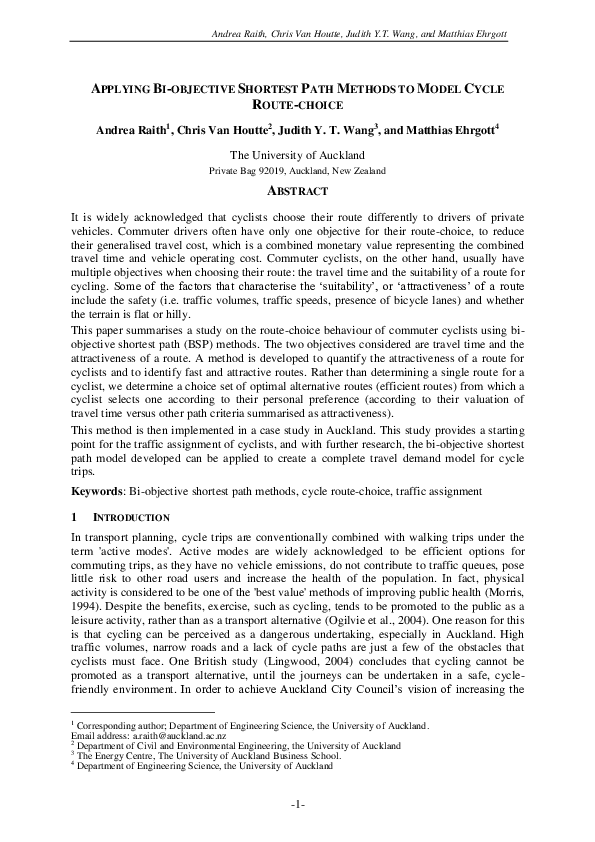Pdf Applying Bi Objective Shortest Path Methods To Model Cycle Route Choice