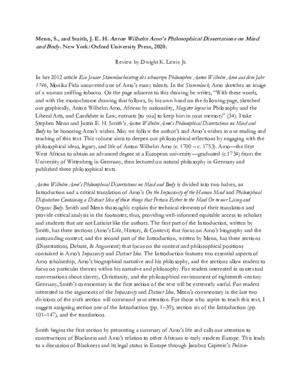 (PDF) Review of Justin EH Smith and Stephen Menn's "Anton Wilhelm Amo’s ...