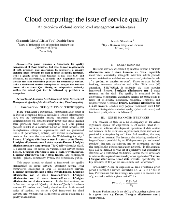 (PDF) Cloud Computing: The Issue of Service Quality: An Overview of ...