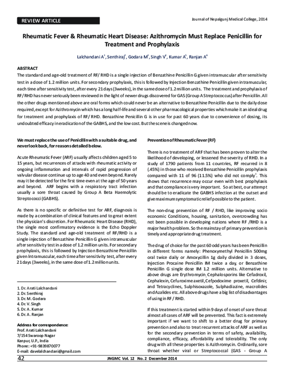 (PDF) Rheumatic Fever & Rheumatic Heart Disease: Azithromycin Must ...