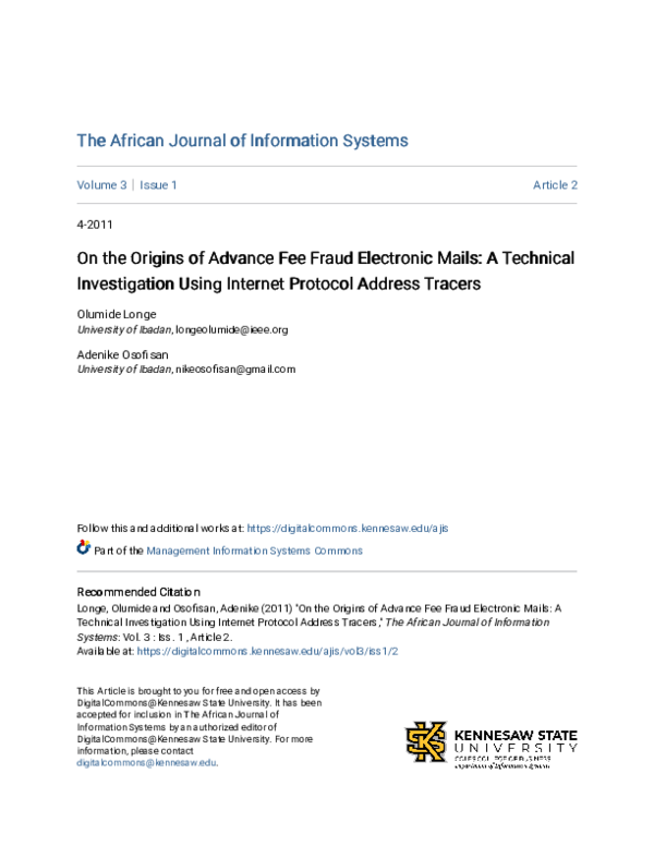 (PDF) On the Origins of Advance Fee Fraud Electronic Mails: A Technical ...