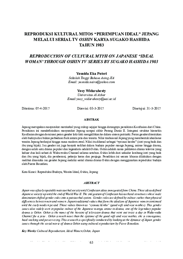 (PDF) Reproduksi Kultural Mitos “Perempuan Ideal” Jepang Melalui Serial ...