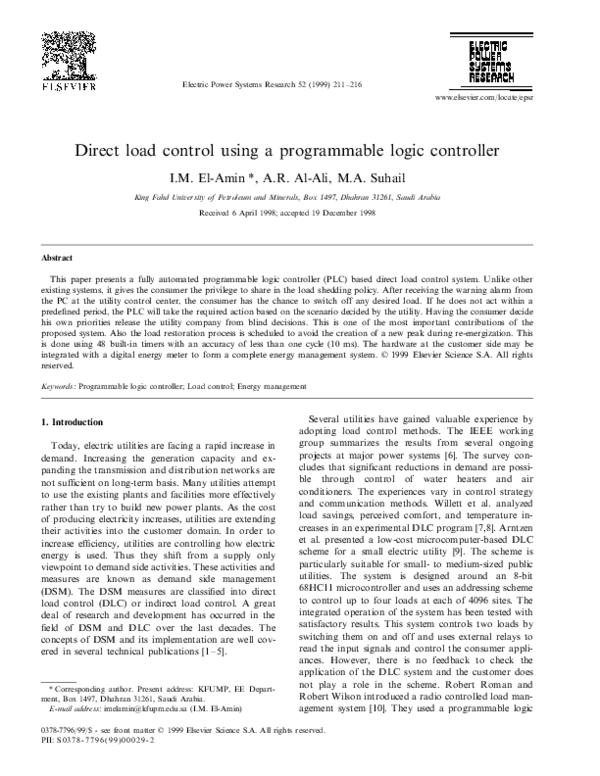 (PDF) Direct load control using a programmable logic controller