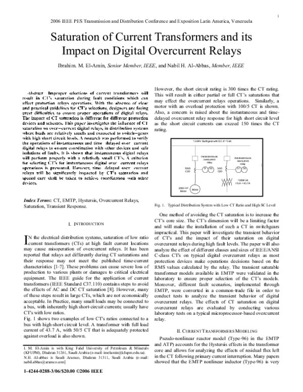 Pdf Saturation Of Current Transformers And Its Impact On Digital