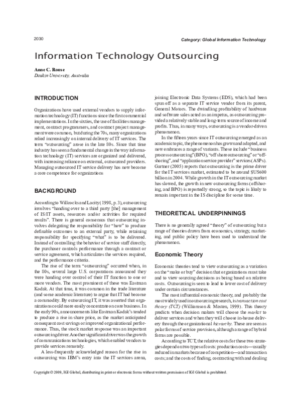 (PDF) Information Technology Outsourcing