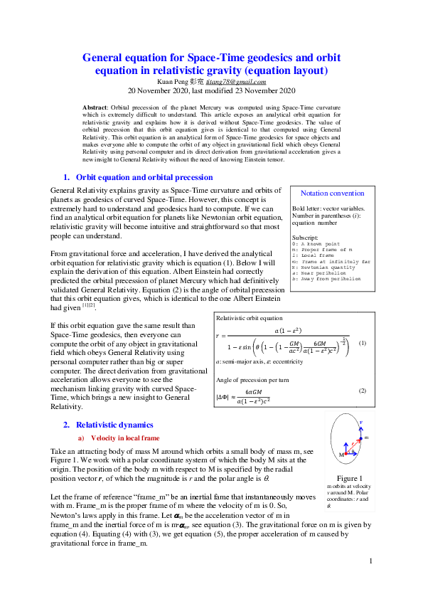 (PDF) General equation for Space-Time geodesics and orbit equation in ...