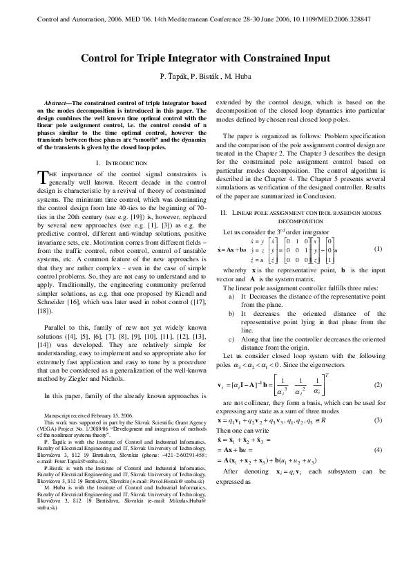 (PDF) Control for Triple Integrator with Constrained Input