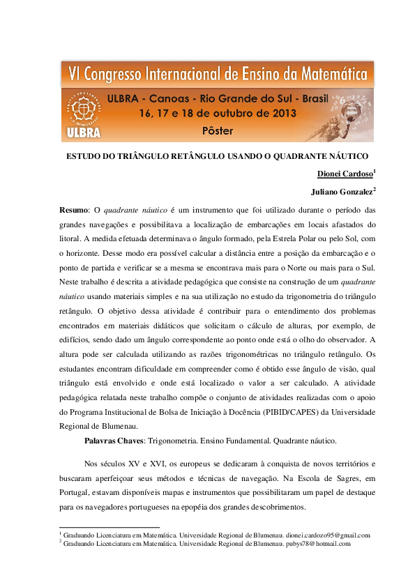 (PDF) Estudo Do Triângulo Retângulo Usando O Quadrante Náutico