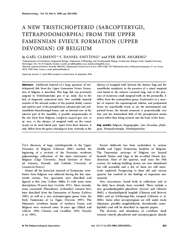 (PDF) A New Tristichopterid (Sarcopterygii, Tetrapodomorpha) from the ...