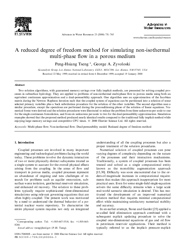 (PDF) A reduced degree of freedom method for simulating non-isothermal multi-phase flow in a ...