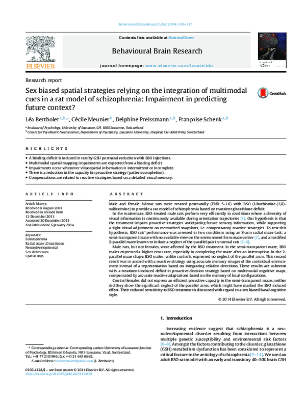 Pdf Sex Biased Spatial Strategies Relying On The Integration Of
