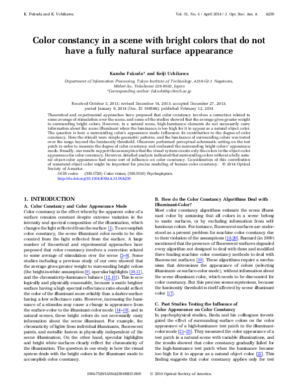(PDF) Color constancy in a scene with bright colors that do not have a fully natural surface ...
