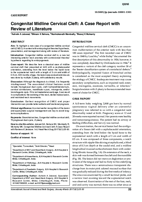 (PDF) Congenital Midline Cervical Cleft: A Case Report with Review of ...