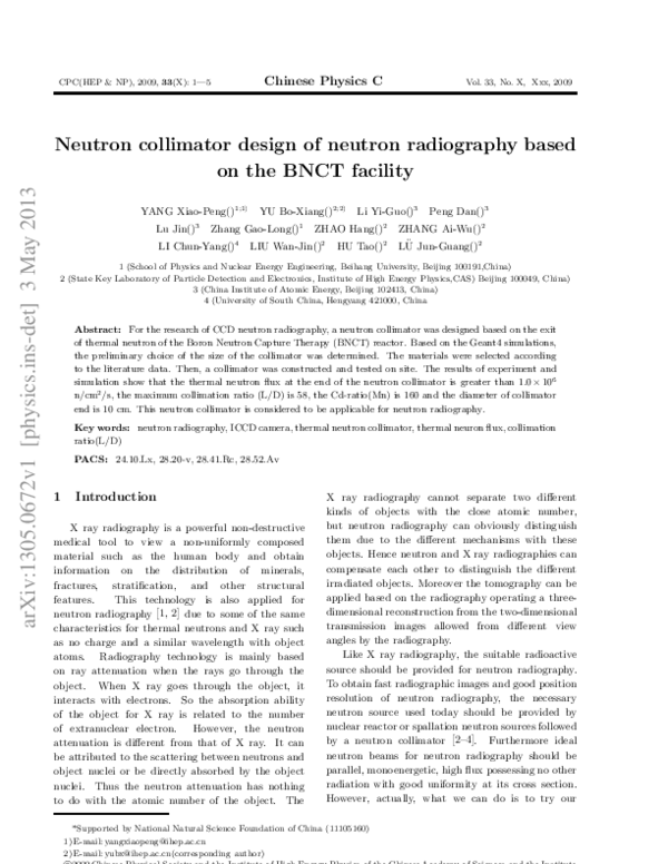 (PDF) Neutron collimator design of neutron radiography based on the BNCT facility