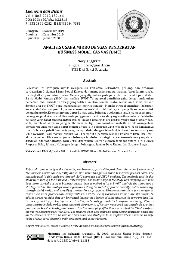 (PDF) Analisis Usaha Mikro dengan Pendekatan Business Model Canvas (BMC)