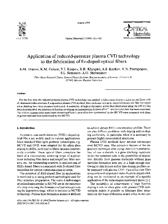(PDF) Application of reduced-pressure plasma CVD technology to the ...