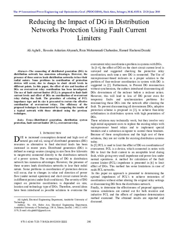 (PDF) Reducing the impact of DG in distribution networks protection using fault current limiters