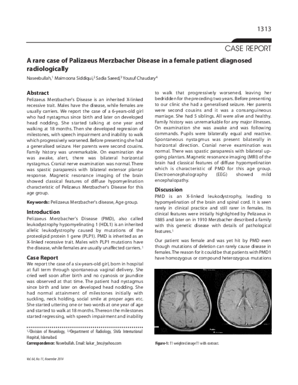 (PDF) a rare case of Pelizaeus merzbacher syndrome in a female patient ...