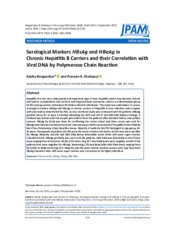 (PDF) Serological Markers Hbsag and Hbeag in Chronic Hepatitis B ...