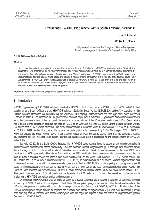(PDF) Evaluating HIV/AIDS Programme within South African Universities