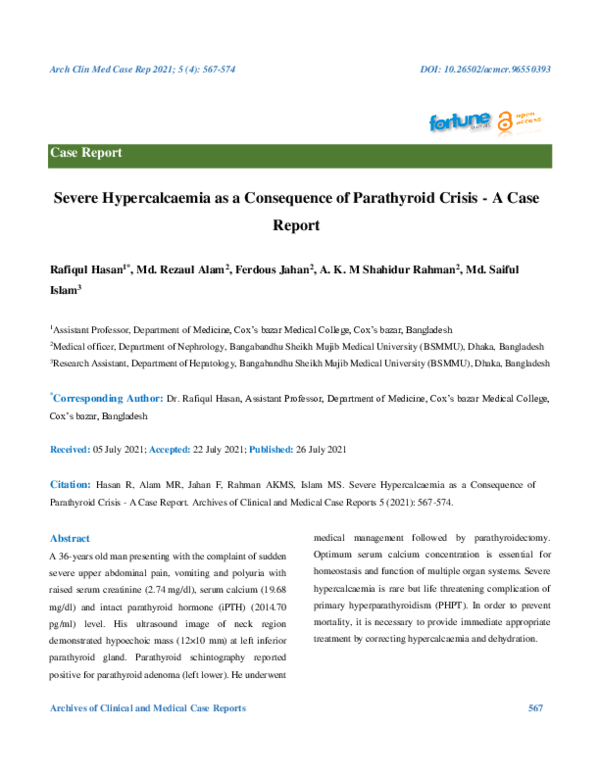 (PDF) Severe Hypercalcaemia as a Consequence of Parathyroid Crisis - A ...