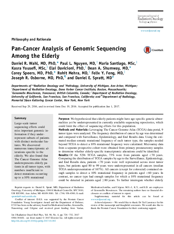 (PDF) Pan-Cancer Analysis of Genomic Sequencing Among the Elderly