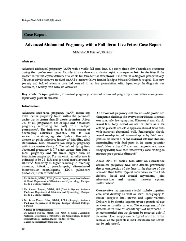 (PDF) Advanced Abdominal Pregnancy with a Full-Term Live Fetus: Case Report