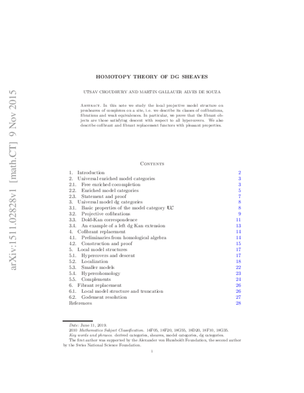 (PDF) Homotopy theory of dg sheaves