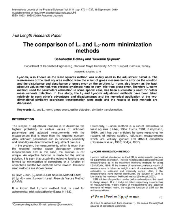 (PDF) The comparison of L1 and L2-norm minimization methods