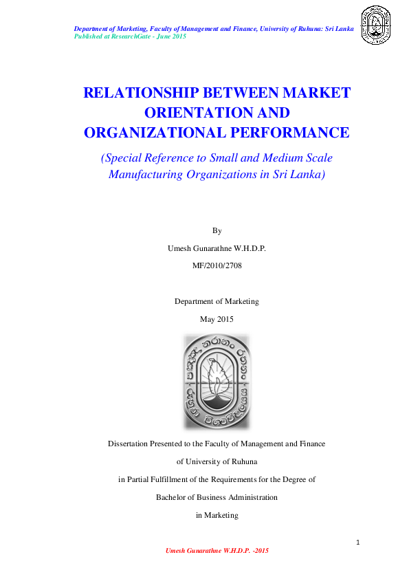 (PDF) RELATIONSHIP BETWEEN MARKET ORIENTATION AND ORGANIZATIONAL ...