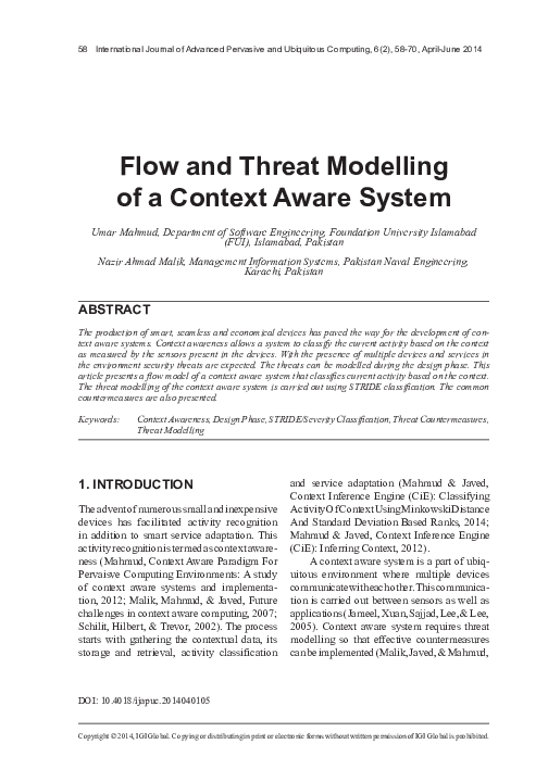(PDF) Flow and Threat Modelling of a Context Aware System