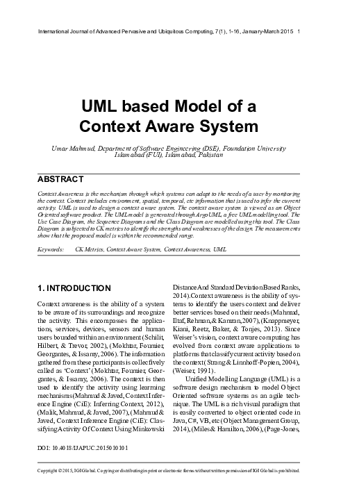 (PDF) UML Model for Context Aware Systems Using ArgoUML