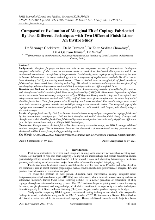 (PDF) Comparative Evaluation of Marginal Fit of Copings Fabricated By ...
