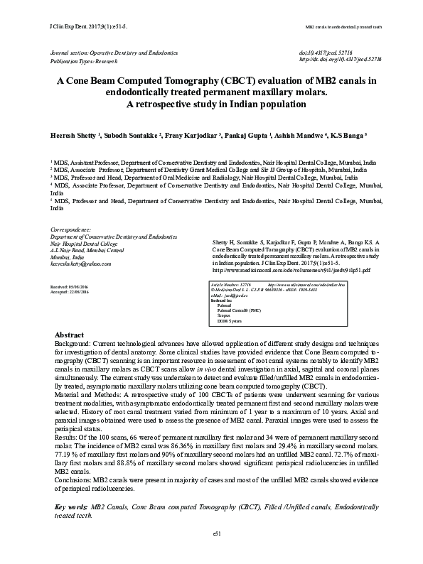 (PDF) A Cone Beam Computed Tomography (CBCT) evaluation of MB2 canals ...